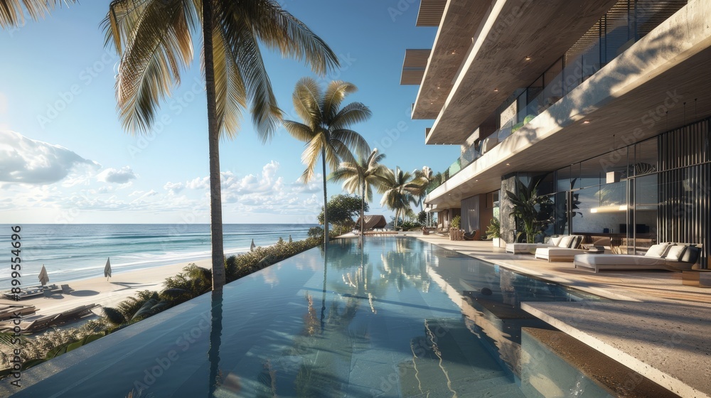 Plan a luxury beachfront resort, emphasizing the harmonious integration ...