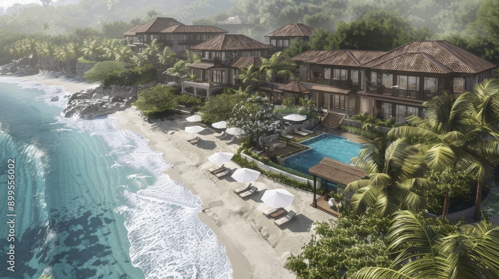 Show an architect creating a master plan for a luxury beachfront resort ...