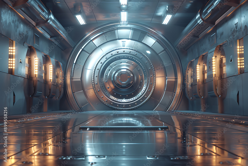 Massive bank vault doors wide open, symbolizing security, wealth, and ...