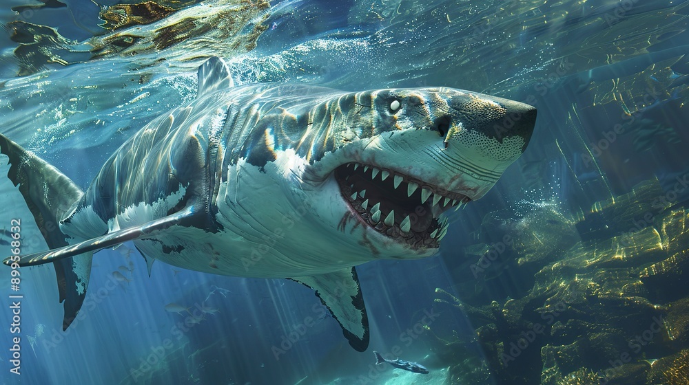 Megalodon shark hunting underwater, megalodon, shark, hunt, predator ...