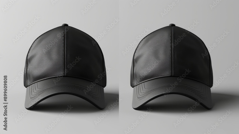 black baseball caps on gray background. Front & back view with curved ...