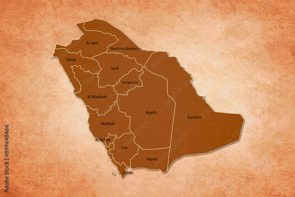 Saudi Arabia Map. Saudi Arabia Map with federal states in A vintage ...