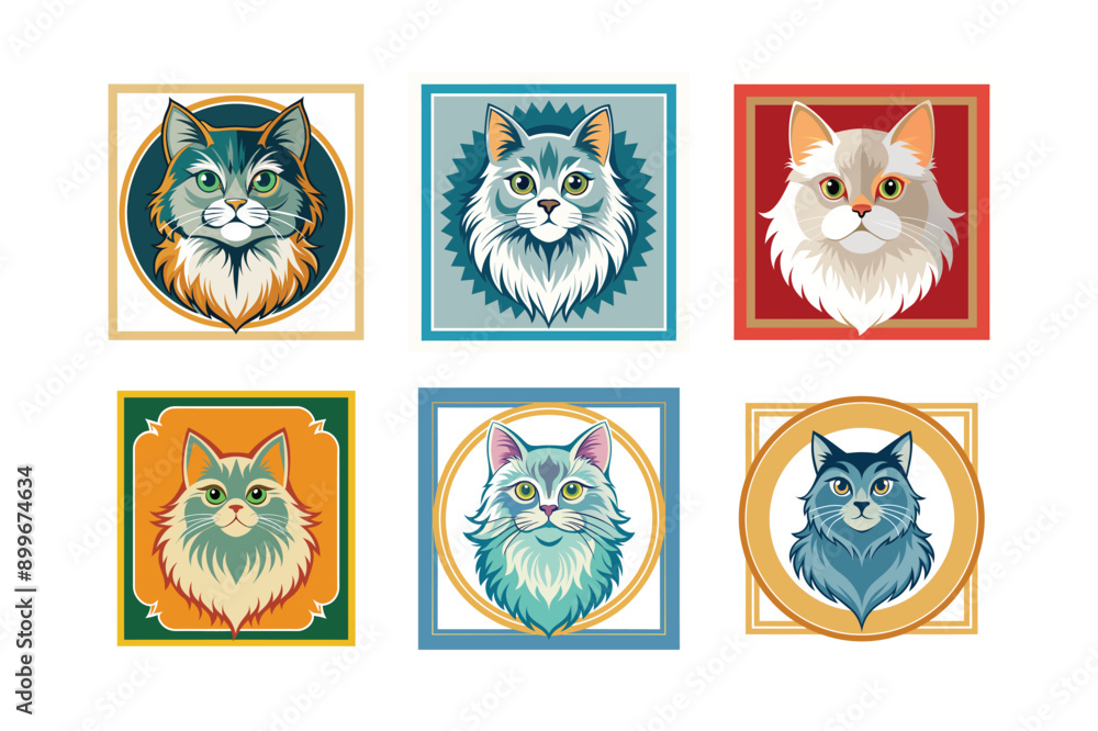 Logo sets of Persian cats, labeled vector art primitive, low, medium ...