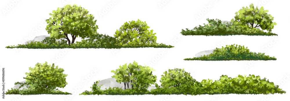 Vector of grass or shrub with rock site view isolated on white ...