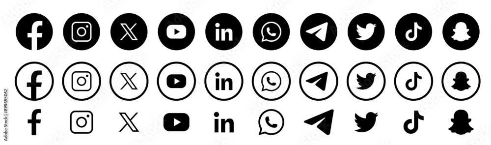 Social media logotype set. Facebook Instagram X Twitter Youtube ...