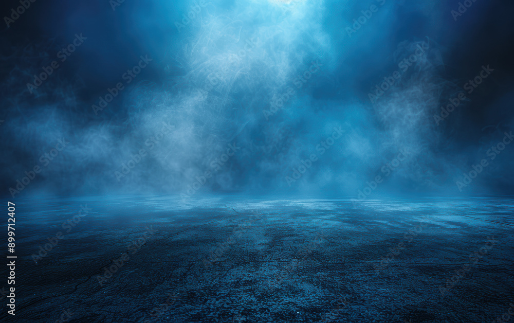 Mystical ethereal blue fog over a textured floor, creating an ...