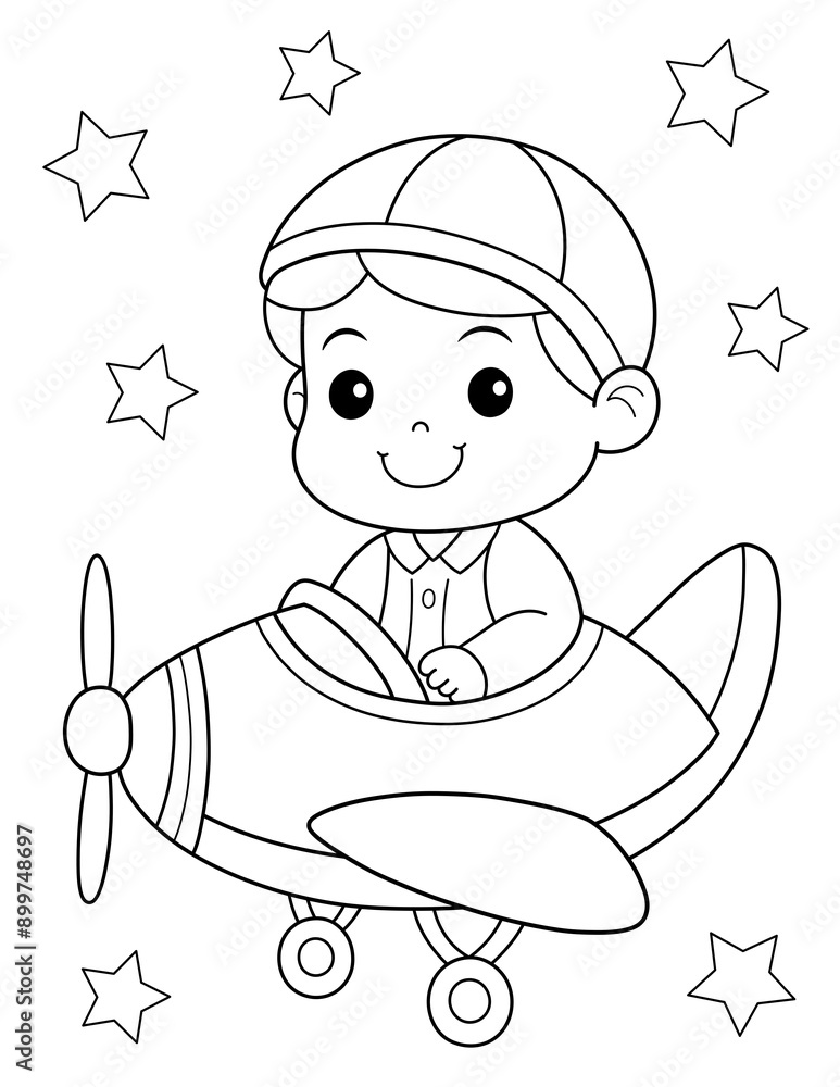 easy coloring sheet for kids. little pilot on airplane. ready to print ...