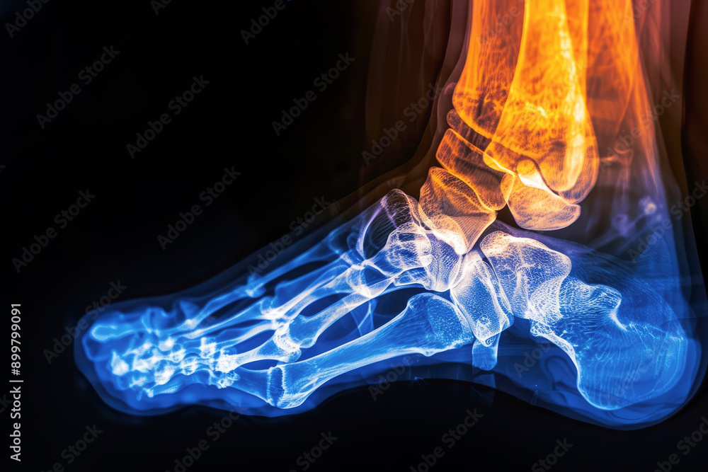 Radiology scan revealing a patient's foot injury, with clear ...