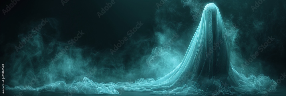 A ghostly figure shrouded in mist with a dark and ominous presence. The ...