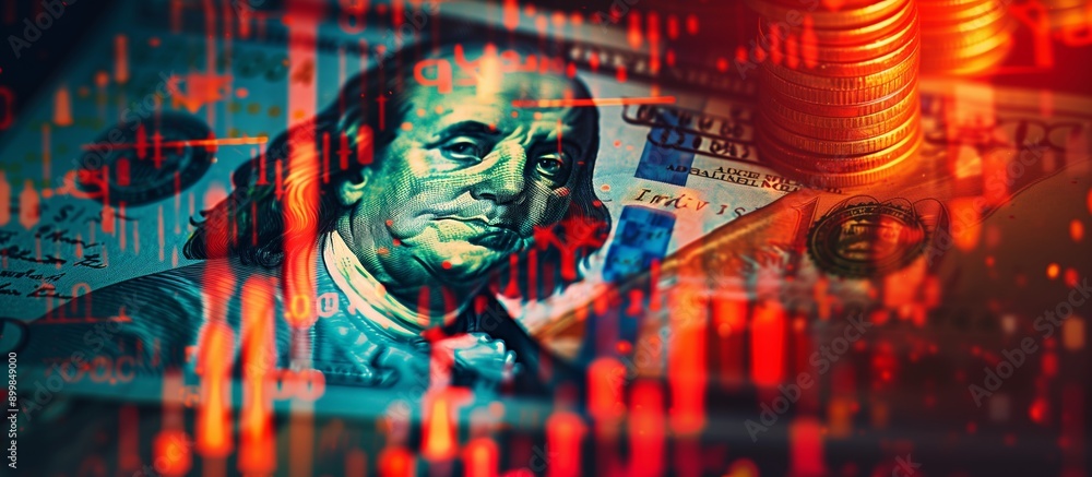 Economic crisis, financial background. Coins and US dollars bank note ...