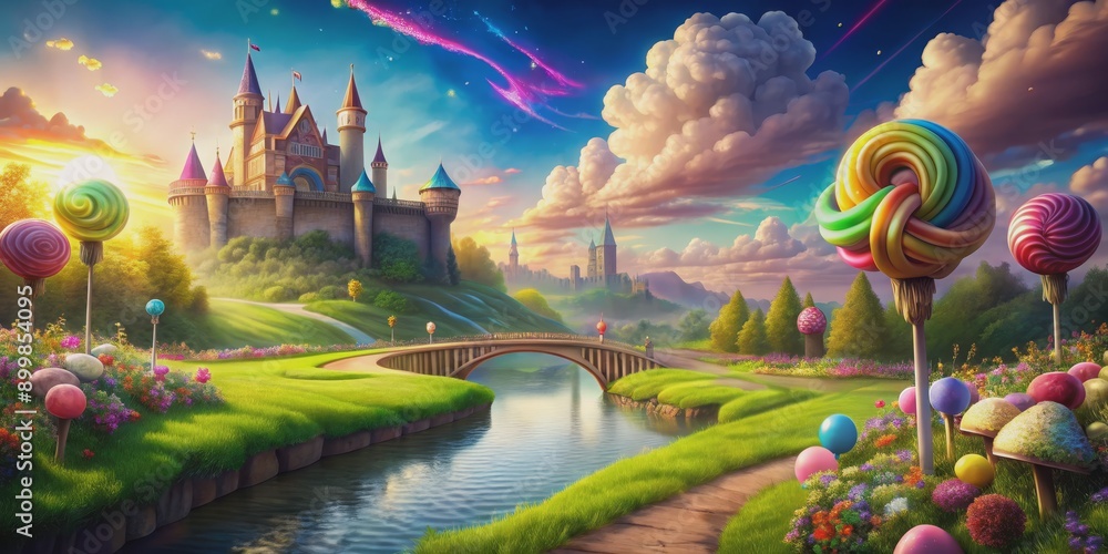 Candyland Castle - Digital Painting with a Dreamy Castle, Rainbow ...