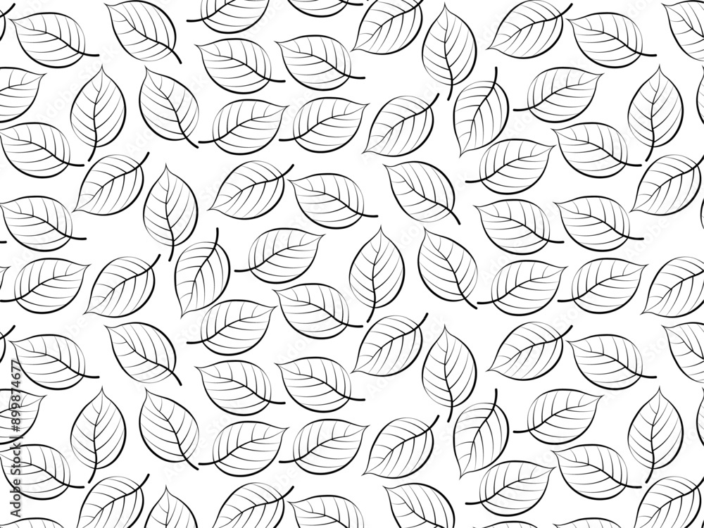 Seamless vector monochrome pattern with leaves on transparent ...