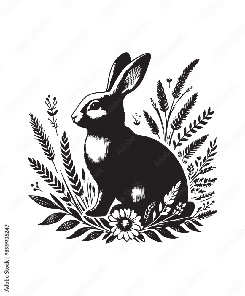 rabbit vector art,graphics rabbits icons set,vintage illustration ...