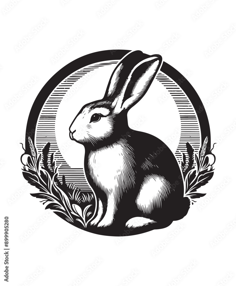 rabbit vector art,graphics rabbits icons set,vintage illustration ...