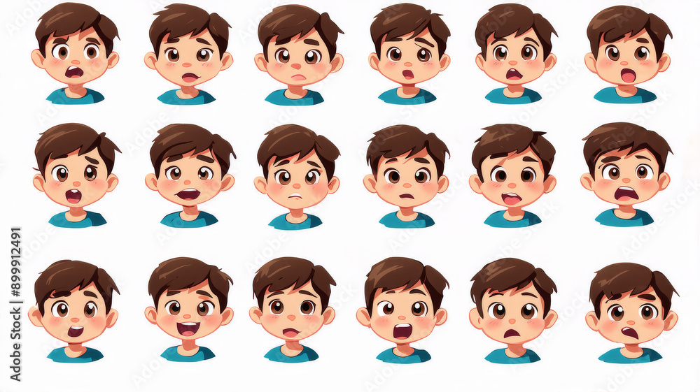 Cartoon Expressions of Boy Character - Various Emotions and Reactions ...