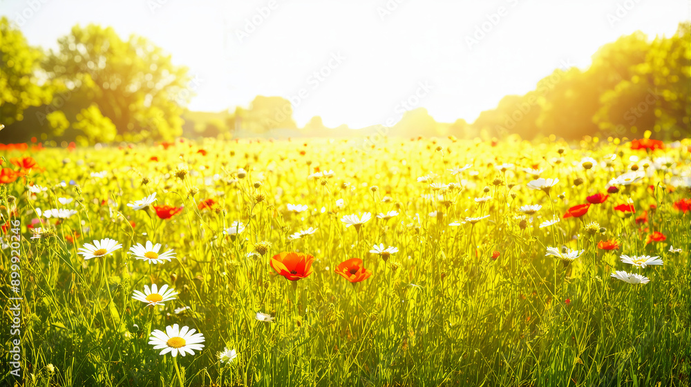 Beautiful Field of Wildflowers in Full Bloom Under a Bright Sunlit Sky ...