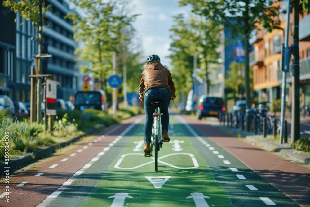 Sustainable transport planner designing bicycle lanes in a city, focus ...