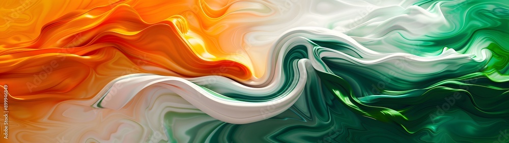 Abstract art with colors of the Indian flag in fluid motion, wide ...