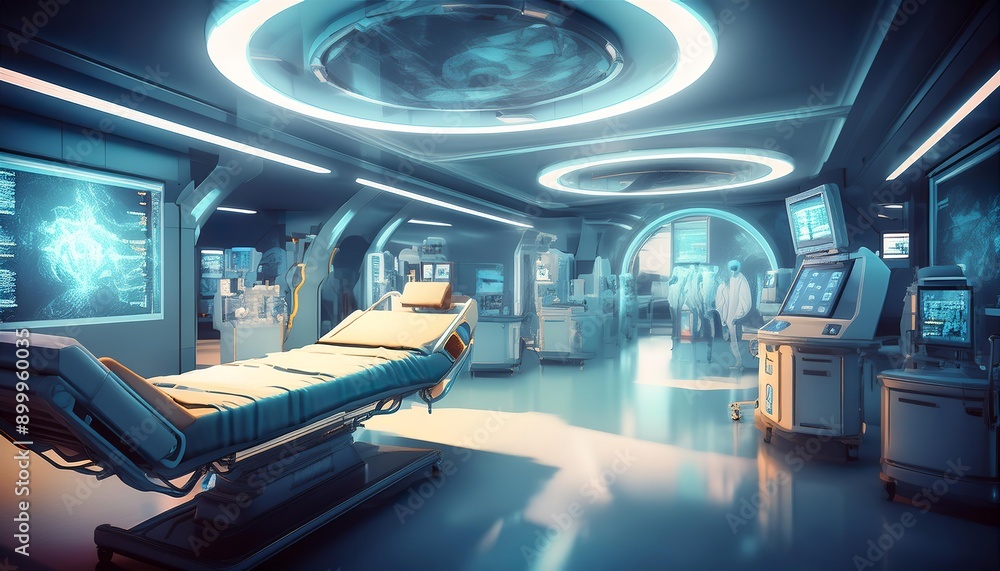 A high-tech healthcare facility where AI-driven innovations enhance ...