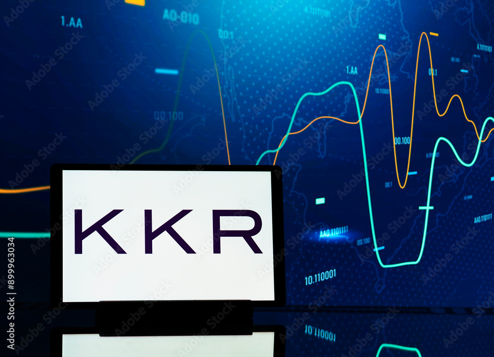 In this photo illustration, KKR & Co. Inc., also known as Kohlberg Kravis Roberts & Co. logo ...