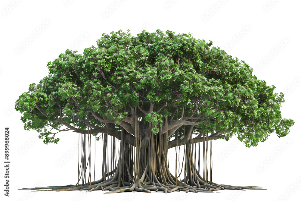 tropical banyan tree with aerial roots on transparent background Stock ...