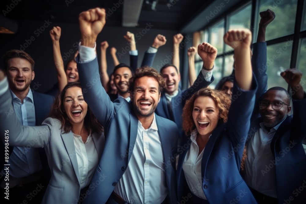 Teamwork triumph: excitement of reaching goals, completing projects ...