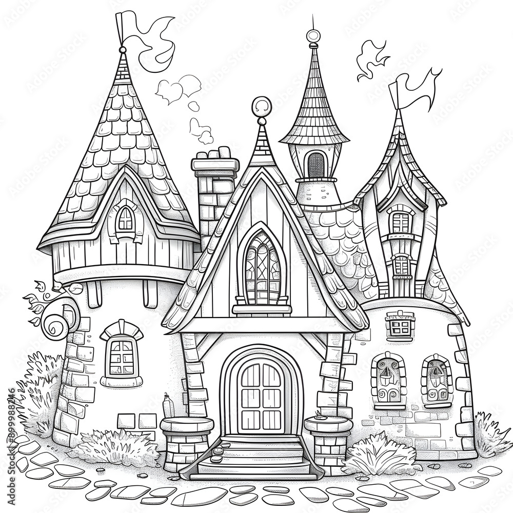 Fairy tale castle coloring page for children Stock Illustration | Adobe ...