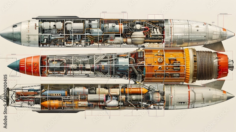 Ilustración de Stock Cross section Diagram of a Rocket Revealing ...