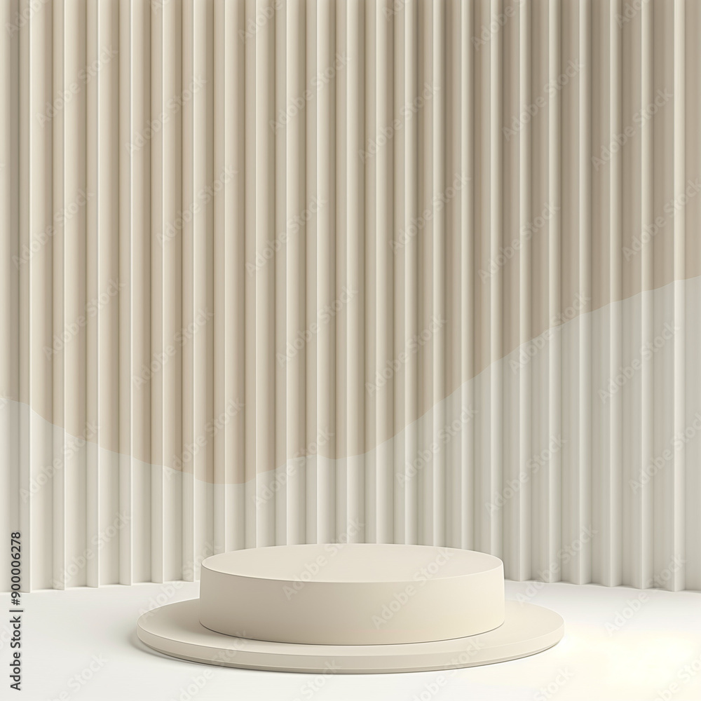 Minimalist Stage Design with Empty Pedestal in Front of White Striped ...