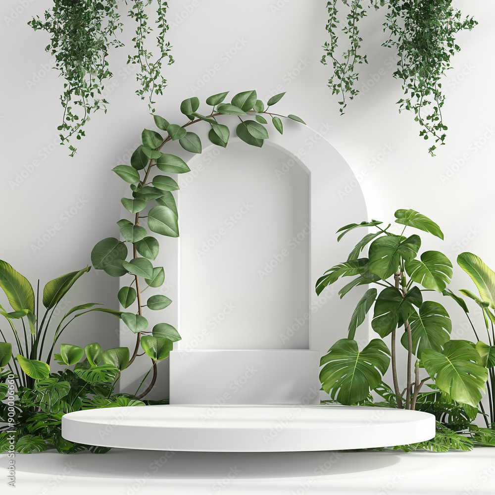Clean White Podium Backdrop for E-Commerce Product Display with Green ...