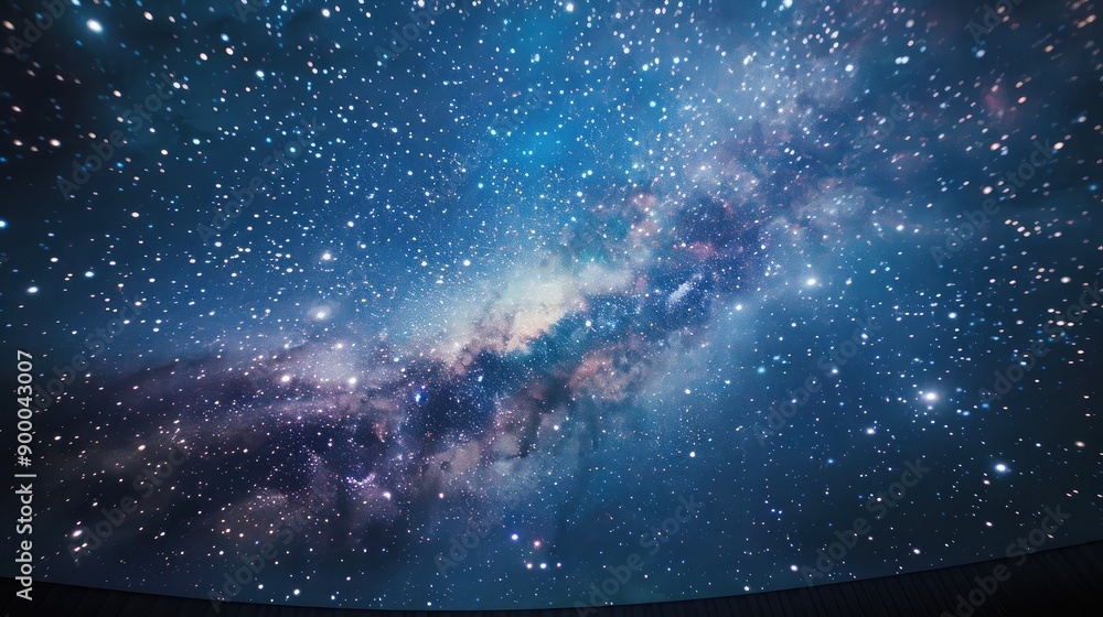 The ceiling of a planetarium dome illuminated with a projection of the ...