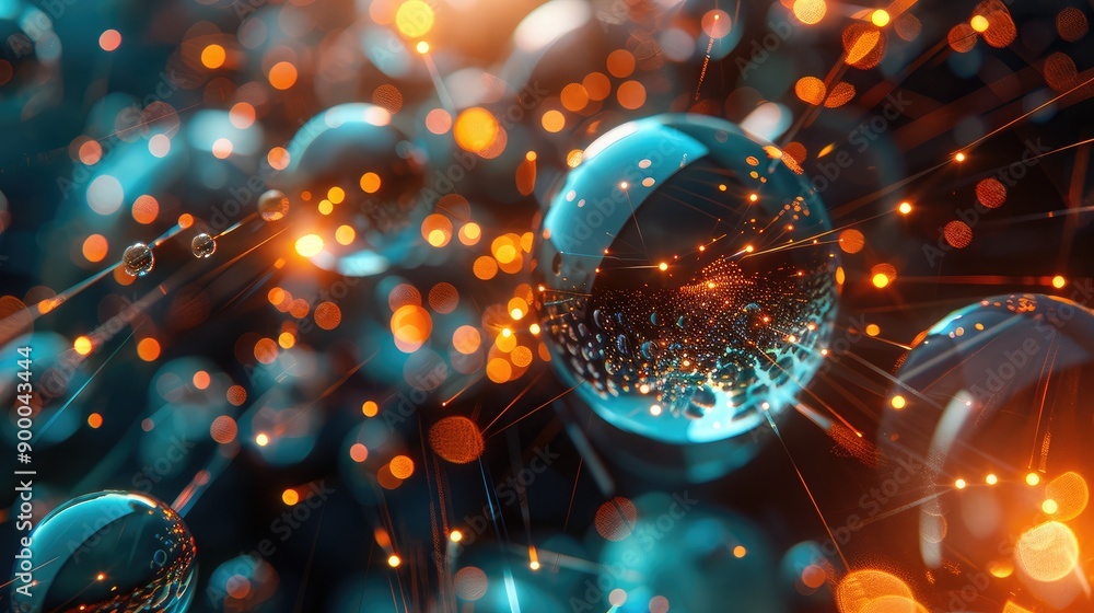 Interconnected 3D spheres with metallic surfaces and light effects ...