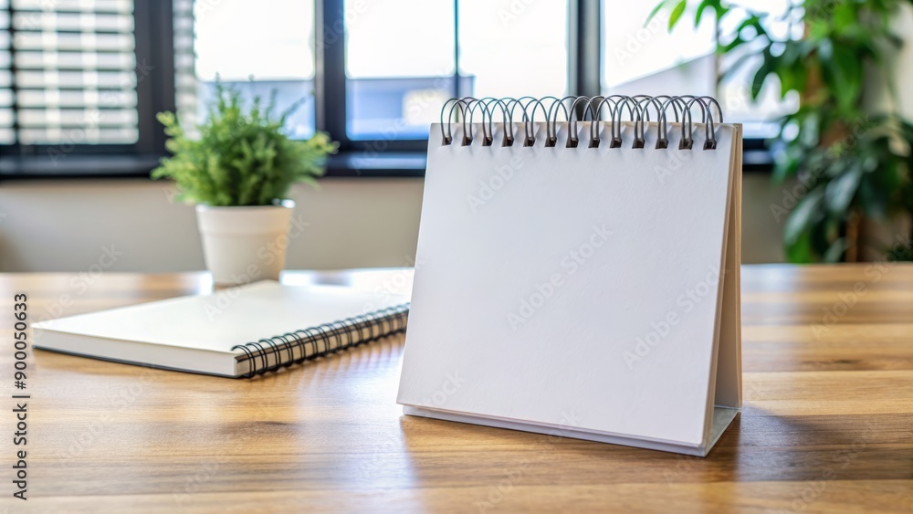 Clean and minimalistic blank white paper with a spiral binding lies ...
