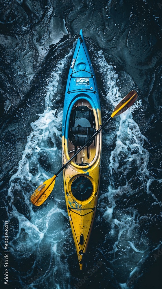 Streamlined canoe and kayak on water courses with wave patterns in ...