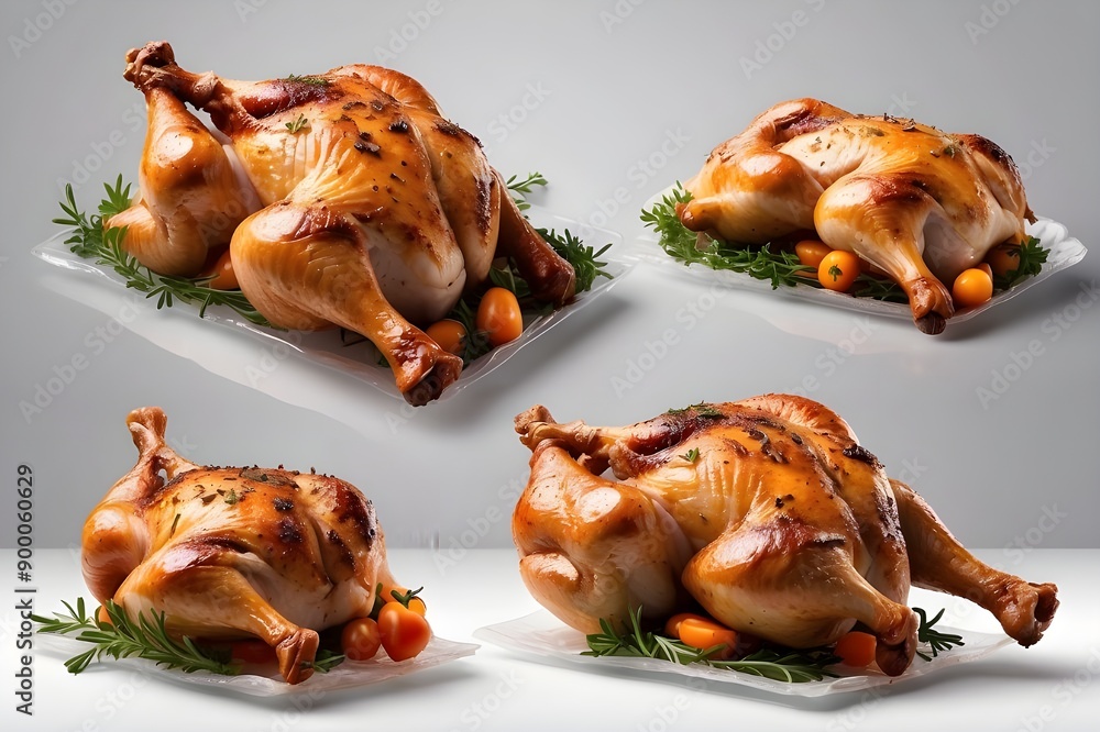 Set of Roasted grilled turkey chicken drumstick thigh on transparent ...
