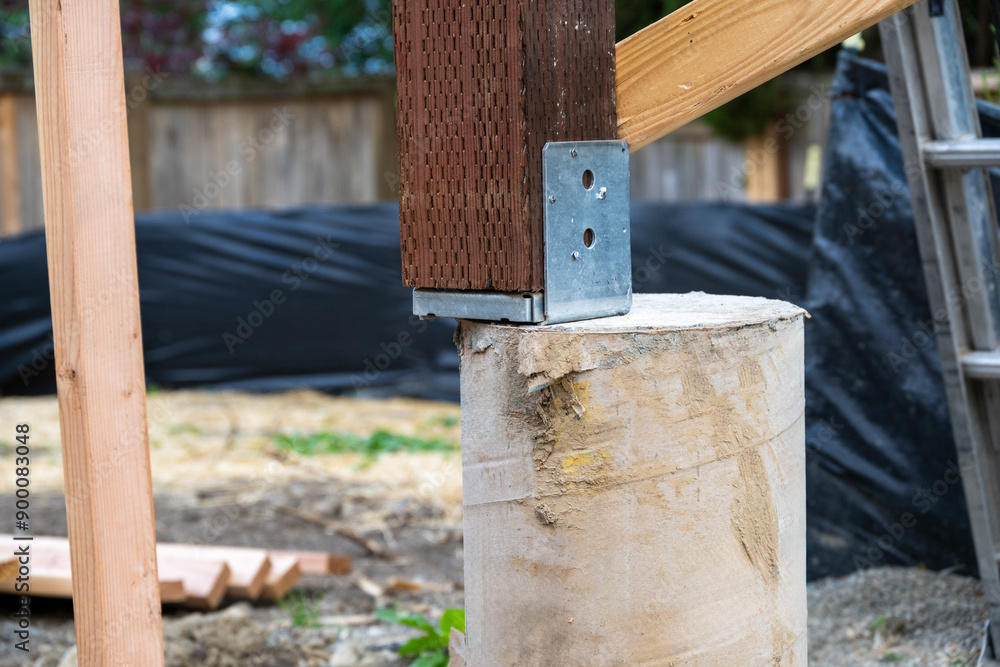 New house construction in residential neighborhood, closeup job site ...