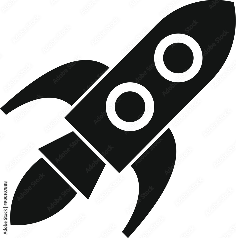 Black rocket ship flying upward with flames coming out of the bottom ...