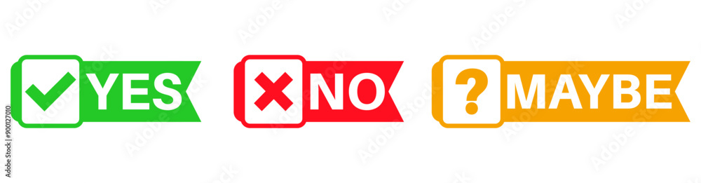 Set collections yes no maybe icon sign. Green check mark, red cross and ...