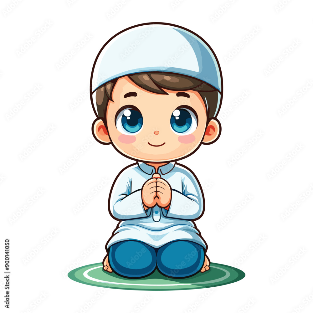 Cute Muslim boy prayer cartoon vector Stock Vector | Adobe Stock
