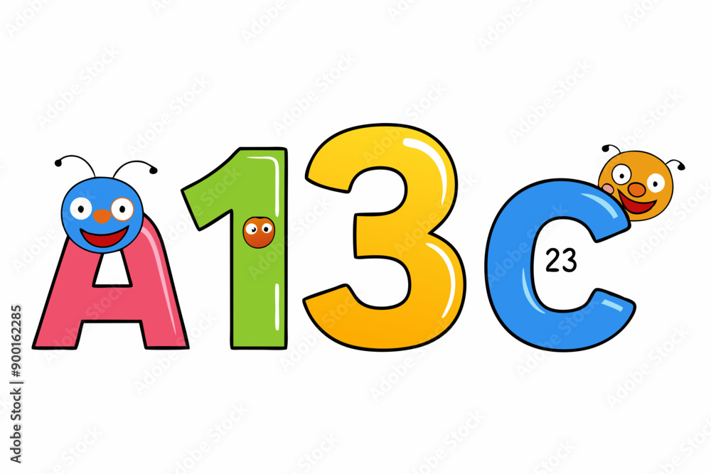 Alphabet and Numbers: ABCs and 123s in Fun Fonts Vector Illustration ...