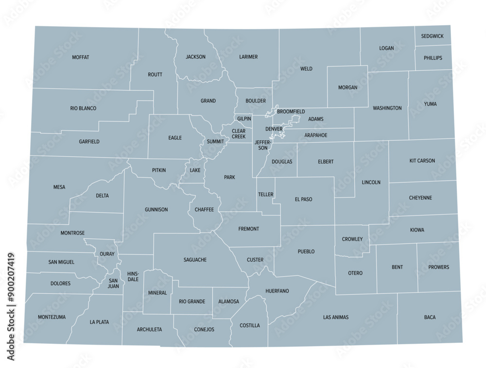 Stock-Vektorgrafik „Colorado counties, gray political map with borders ...