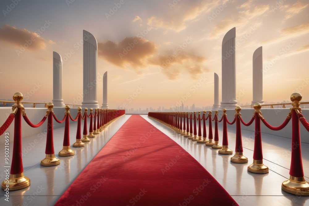 Dramatic red carpet stage illustration with gold accents, perfect for ...