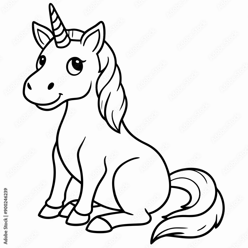 Cute unicorn line art, unicorn line drawing coloring page. Simple flat ...