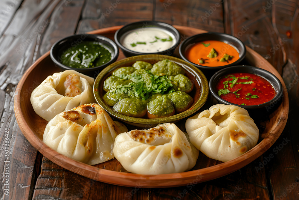 Traditional dumpling vegetarian momos food from Nepal served with ...