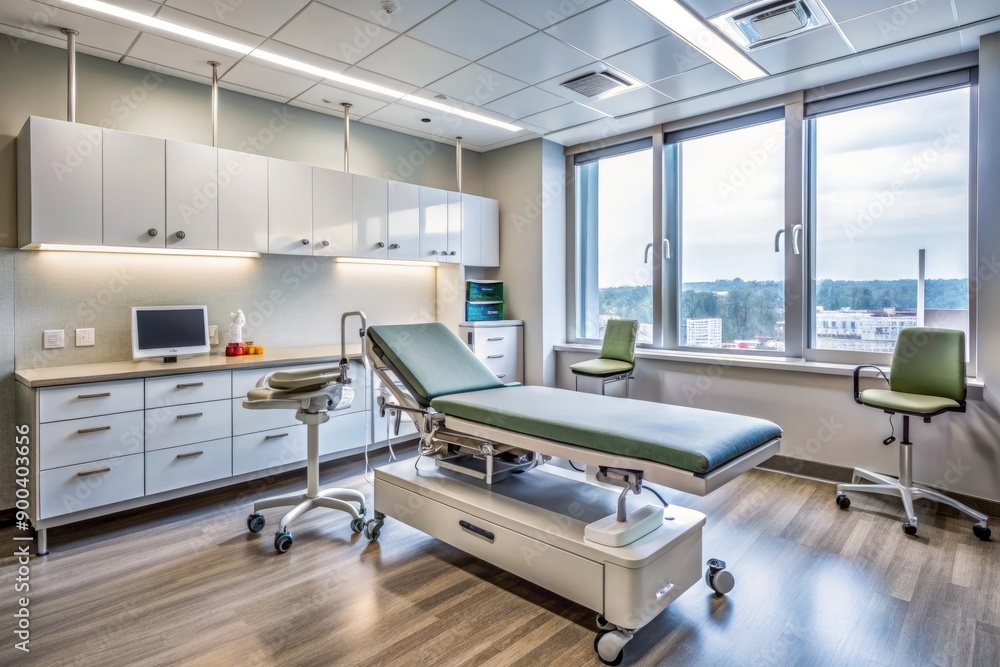 Modern hospital room with sleek furniture, advanced medical equipment ...