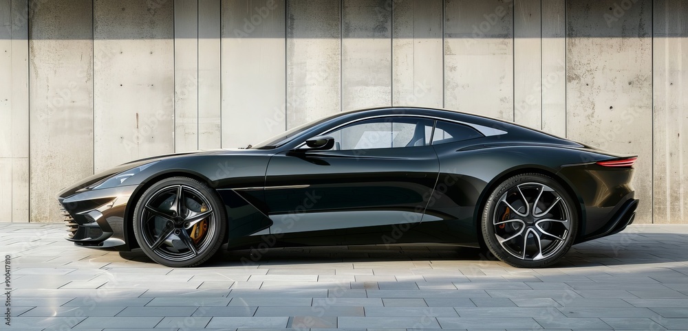 A sleek sports car from the side view, showcasing its aerodynamic lines ...