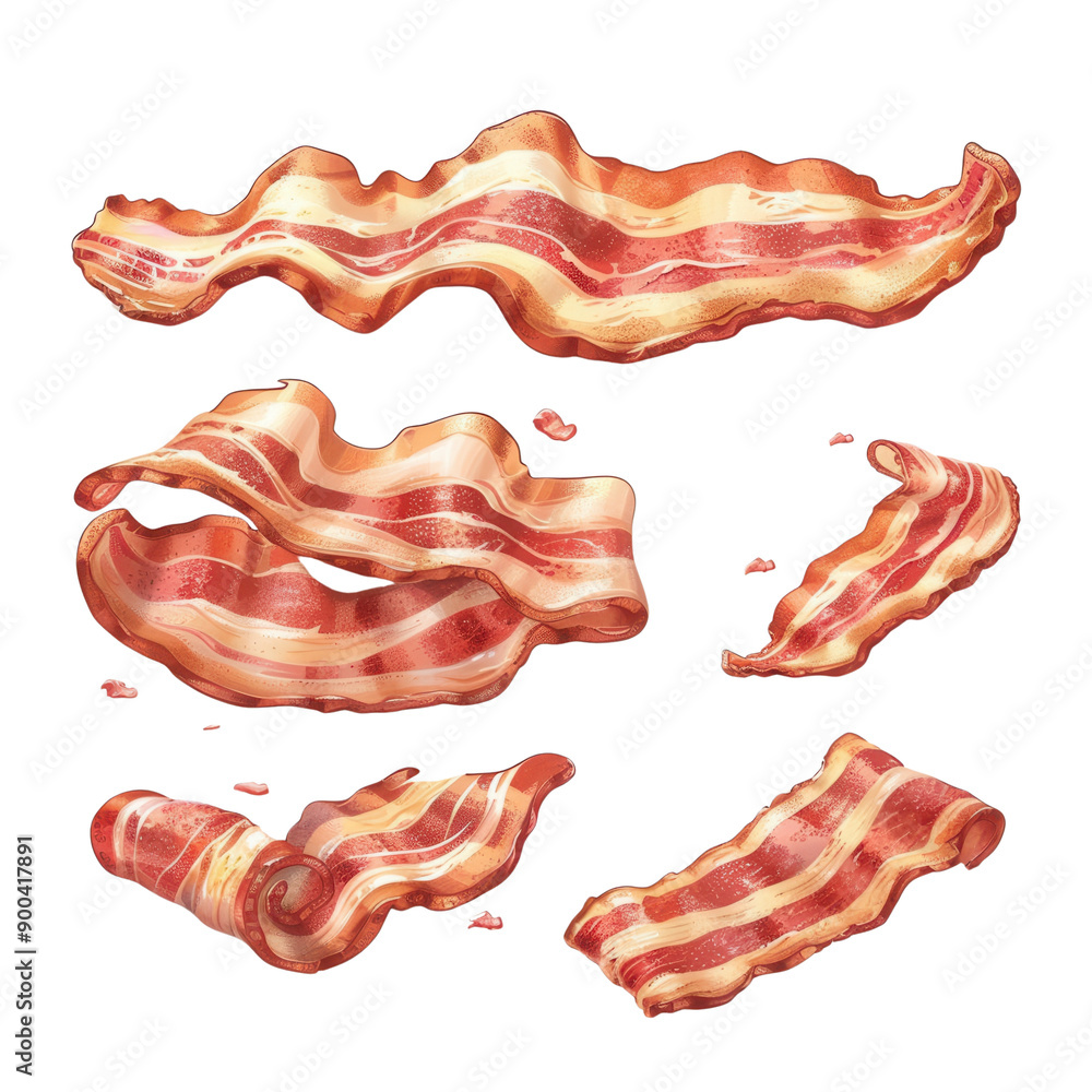 PNG bacon set, realistic clip art, crispy texture, white background ...