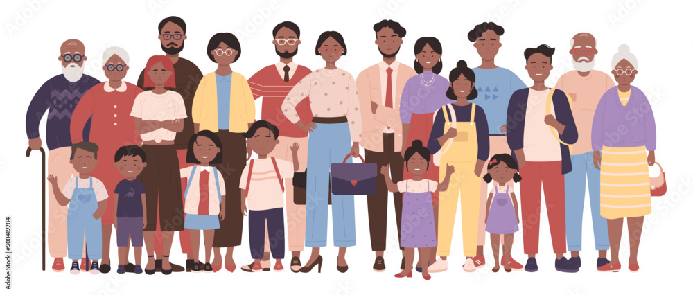 Happy big family standing together. Fun portrait of children and ...