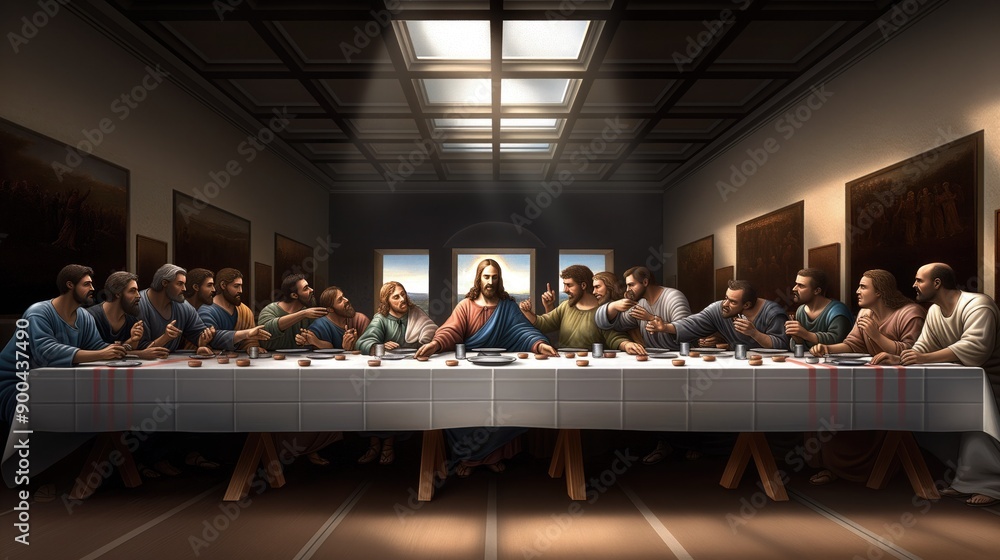 The Last Supper Depiction With Jesus and the Apostles in a Traditional ...