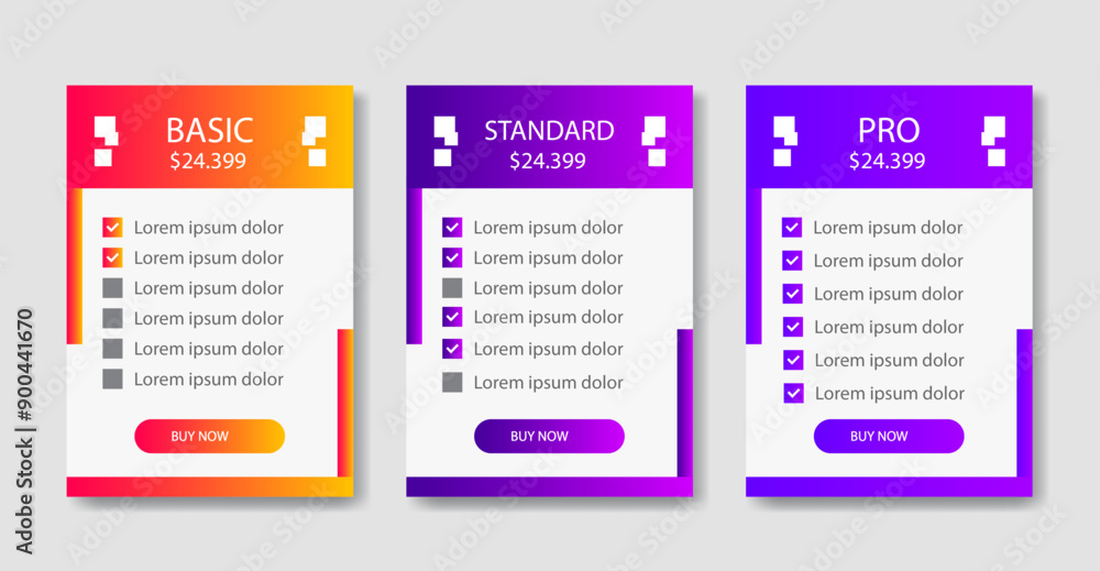 Business pricing plans table and pricing chart Price list for web or ...